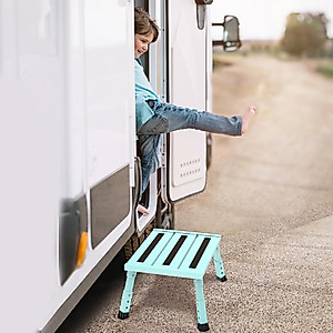 DEPSUNNY Adjustable Height Aluminum RV Step, Stable Foldable Platform Step Stool, Supports Up to 1,000 lb, Non-Slip Rubber Feet and Platform Mat, Easy to Carry (Green)
