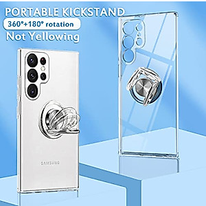 Guuboly Crystal Clear Samsung Galaxy S23 Ultra Case with Ring Holder Kickstand Not Yellowing Slim Thin Transparent Shockproof Protective Bumper Soft TPU Cover for Galaxy S23 Ultra Clear