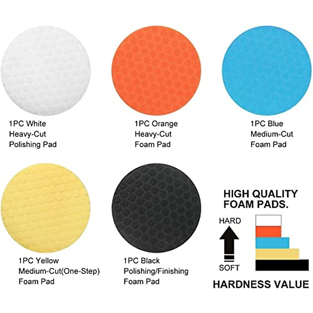 Otic Buffing Pads Set of 5Pcs - 6 inch Polisher for car Detailing Buffer - Buffing Compound Polishing Pads Kit Paint Correction Wax Pads
