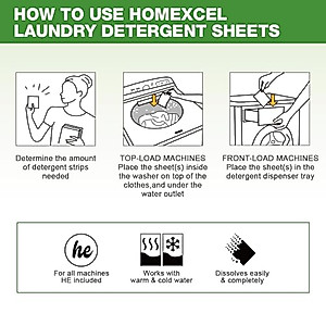 HOMEXCEL Laundry Detergent Sheets Fresh Scent Eco-Friendly, (60 Loads) 30 Washer Sheets, Plastic-Free Laundry Soap Sheets, Hypoallergenic Liquid Less Clear Strips for Travel, Home Clothes Washing