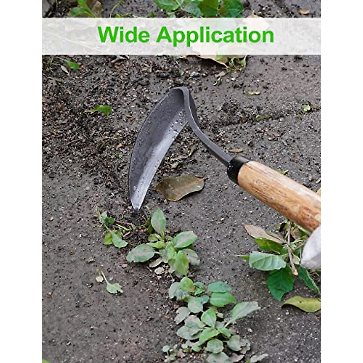 Japanese Weeding Sickle Hoe, 17" Gardening Hand Weeder Nejiri Kama Blade Tool Digging and Cutting Weed Remover, High-Carbon Steel One-Piece Molding with Hard Wood Handle, Very Sharp Edge Quick Work