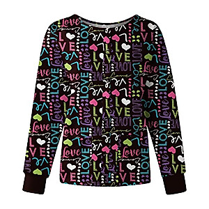 Womens Long Sleeve Scrub Jackets Print Under Tops Snap Front Cute Animals Pattern Christmas Nurse Working Uniforms 3X-Large…