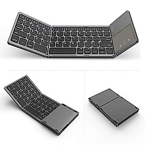 VssoPlor Foldable Bluetooth Keyboard with Touchpad, Dual Modes USB Wired Folding Wireless, Portable Mini Pocket Size Travel Keyboard for Android Tablet Windows-Dark Gray