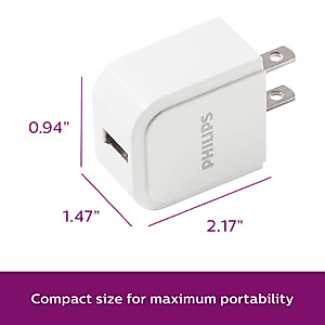 Philips iPhone USB A Wall Charger Block, 5W USB A Charger, Single Port USB A Charging Block for iPhone 14 Series, 13 Series, 12 Series, AirPod Pro, Power Adapter Cube, USB Charger Block, DLP2409/37