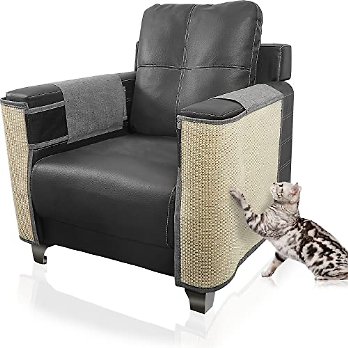 Cat Scratcher Furniture Protector Set of 2, Cat Scratch Mat Sofa Protection with Natural Sisal for Furniture Couch Chair Sofa Cat Care Pad (Dark Gray)