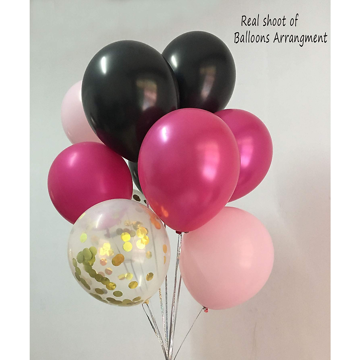 Hot Pink Balloons Assorted Black Gold Pink Party Decorations for Bachelorette Bridal Baby Shower Women Birthday (Latex Pink + Gold Confetti)