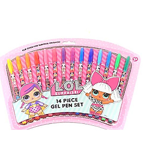 L.O.L Surprise Dolls Gel Pens on Card, Assorted Colors Glitter Pen Writing Tool Collectible, Stocking Stuffers, Party Favors, Goodie Items & Gift for Kids, Girls School & Office Supplies (14 Pcs Set)