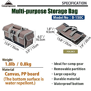 CAMPINGMOON 13.8-inch Bottom Waterproof Outdoor Camping Tent Stakes Hammer Multi-Container Storage Bag B-150C