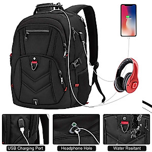 NEWHEY Laptop Backpack 17 Inch Business Travel Backpacks for Men Women Extra Large Waterproof TSA Anti Theft College Bookbags with USB Charging Port 17.3 Gaming Computer Backpack 45L, Black