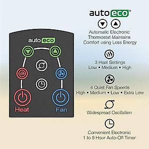 Lasko 1500 Watt 4 Speed Quiet Bladeless Multi Function Remote Control Comfort Control Tower Fan and Space Heater with 3 Heat Settings, White
