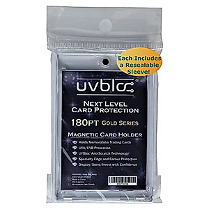 UVBLOC One Touch Card Holder 180pt (5 Pack) Magnetic Baseball Jersey Patch Protectors Sleeves Cases for Trading Sports Cards