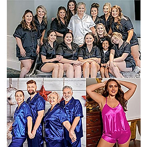 SWOMOG Silk Satin Pajama Set for Plus Size Women Short Summer Pajamas Set Loose Button-Down Pjs Rose Pink 24W Sleepwear