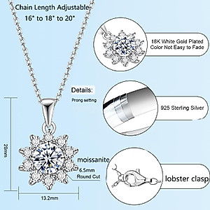 HMJ Diamond Sunflower Necklace for Women,1Carat Moissanite Snowflake Pendant Chain,Lab Diamond Jewelry S925 Sterling Sliver Halo Necklace Gift for Mom Mother Sister
