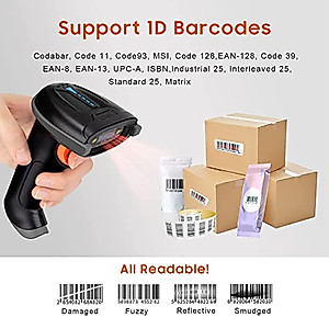 Tera Barcode Scanner Wireless Versatile 2-in-1 (2.4Ghz Wireless+USB 2.0 Wired) with Battery Level Indicator, 328 Feet Transmission Distance Rechargeable 1D Laser Bar Code Reader USB Handheld (Grey)