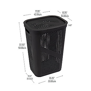 Mind Reader 60L Slim Laundry Hamper, Clothes Basket, Lid, Ventilated, Plastic, 17.25"L x 13.75"W x 23.5"H, Set of 2, Black