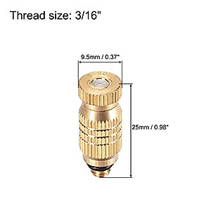 uxcell Brass Misting Nozzle - 3/16-inch Threaded 0.2mm Orifice Dia Fogging Spray Head for Outdoor Cooling System - 5 Pcs Golden