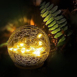 Garden Solar Lights Cracked Glass Globe Lights Outdoor Decorative Waterproof Warm White 30 LED Solar Powered In-Ground Ball Lamp for Lawn Patio Yard Pathway Birthday Halloween Party 1 Pack 3.94"