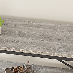 LVB Farmhouse Industrial Console Table, Wood Metal Foyer Entryway Sofa Tables with Storage, 3 Tier Long Rustic Entry Table TV Stand with Shelves for Home Living Room Hallway, Light Grey Oak, 55 Inch