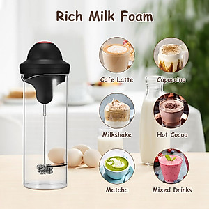 SHANGSKY Milk Frother Handheld with Stand, Milk Frother Battery Operated Coffee Frother for Cappuccino Latte Hot Chocolate, Portable Drink Mixer Electric Whisk Mini Frother with Cup 17 oz