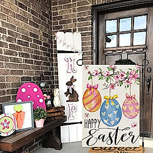 CROWNED BEAUTY Happy Easter Eggs Garden Flag Floral 12x18 Inch Double Sided for Outside Burlap Small Yard Holiday Decoration CF710-12