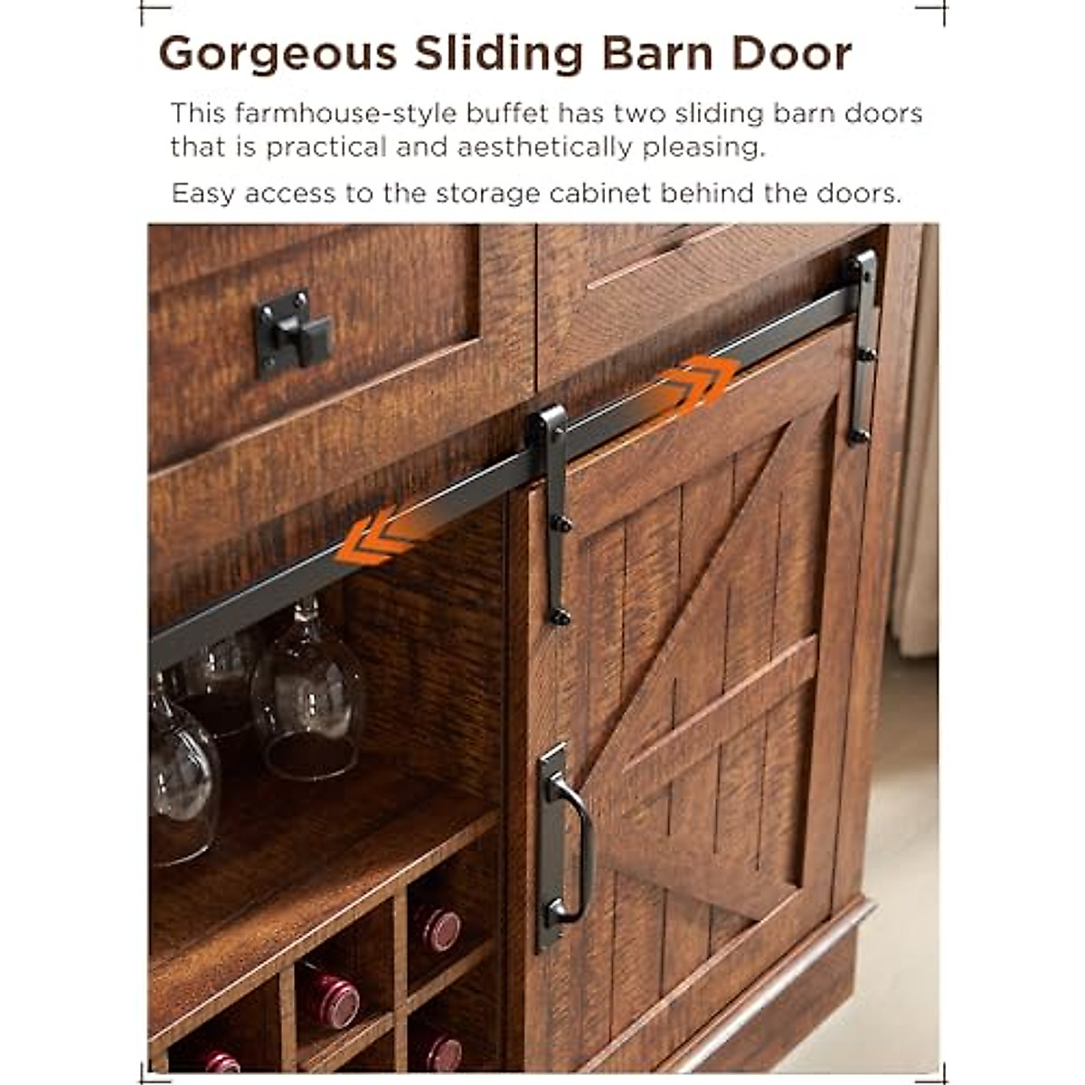 OKD Farmhouse Buffet Cabinet with Storage, 54" Sideboard w/ 3 Drawers, Sliding Barn Door, Wine and Glass Rack, Storage Shelves, Liquor Coffee Bar Cupboard for Kitchen, Dining Room, Reclaimed Barnwood