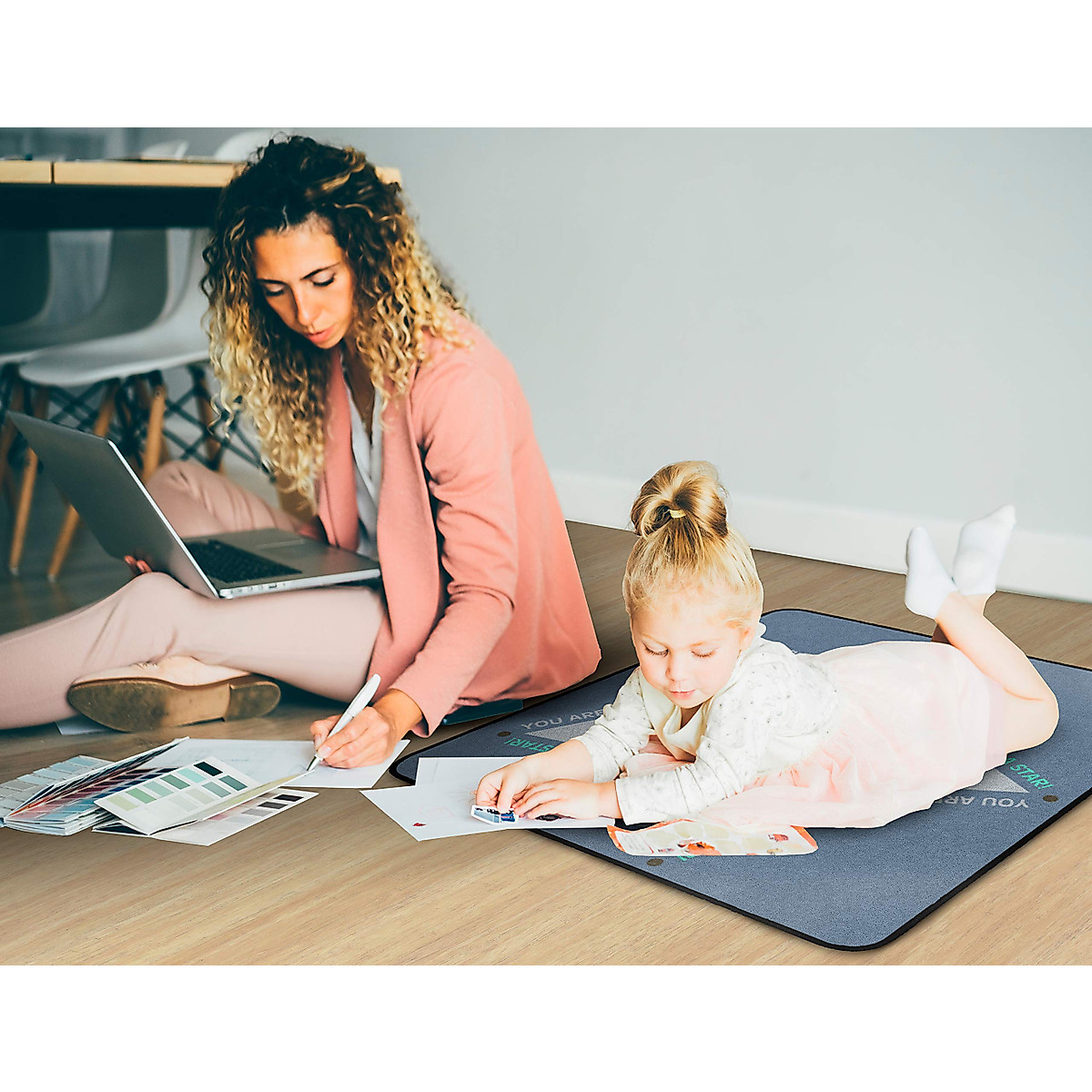 Flagship Carpets You are a Star Kid's Floor Seating Square Rug for Home or School Area Rug for Social Distance Learning, Children's Activity Room Carpet for Reading and Playing, 30" x 30", Gray/Teal