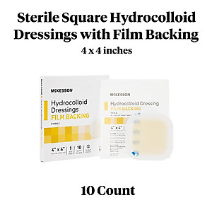 McKesson Hydrocolloid Dressing, Sterile, Film Backing, 4 in x 4 in, 10 Count, 1 Pack