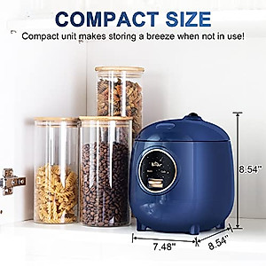 Bear Mini Rice Cooker 2 Cups Uncooked, 1.2L Portable Non-Stick Small Travel Rice Cooker, One Button to Cook and Keep Warm Function, Blue