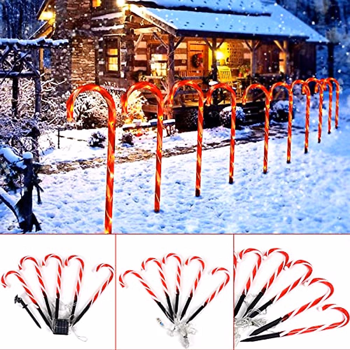 Christmas Candy Cane Lights,USB 10PCS Garden Light， Christmas Decor Lawn Candy Cane Lights， Solar Powered Garden Lights， Home Led for Outdoor Garden Lighting