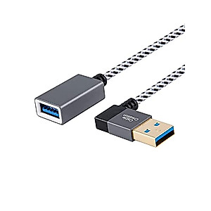 CableCreation 2 Pack Short USB 3.0 Extension Cable, Right Angle USB 3.0 Male to Female Extender Cord, Compatible Flash Drives, Keyboard, Scanners, 1 FT Space Grey Aluminum