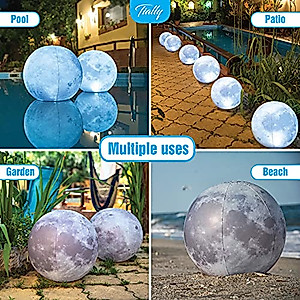 TIALLY 4 Pack Full Moon Solar Floating Pool Lights with Hand Pump for Inflatables - Waterproof 14" Solar Balls for Pool, Party Decor for Outdoor, Easy to Inflate with The Manual Balloon Hand Pump