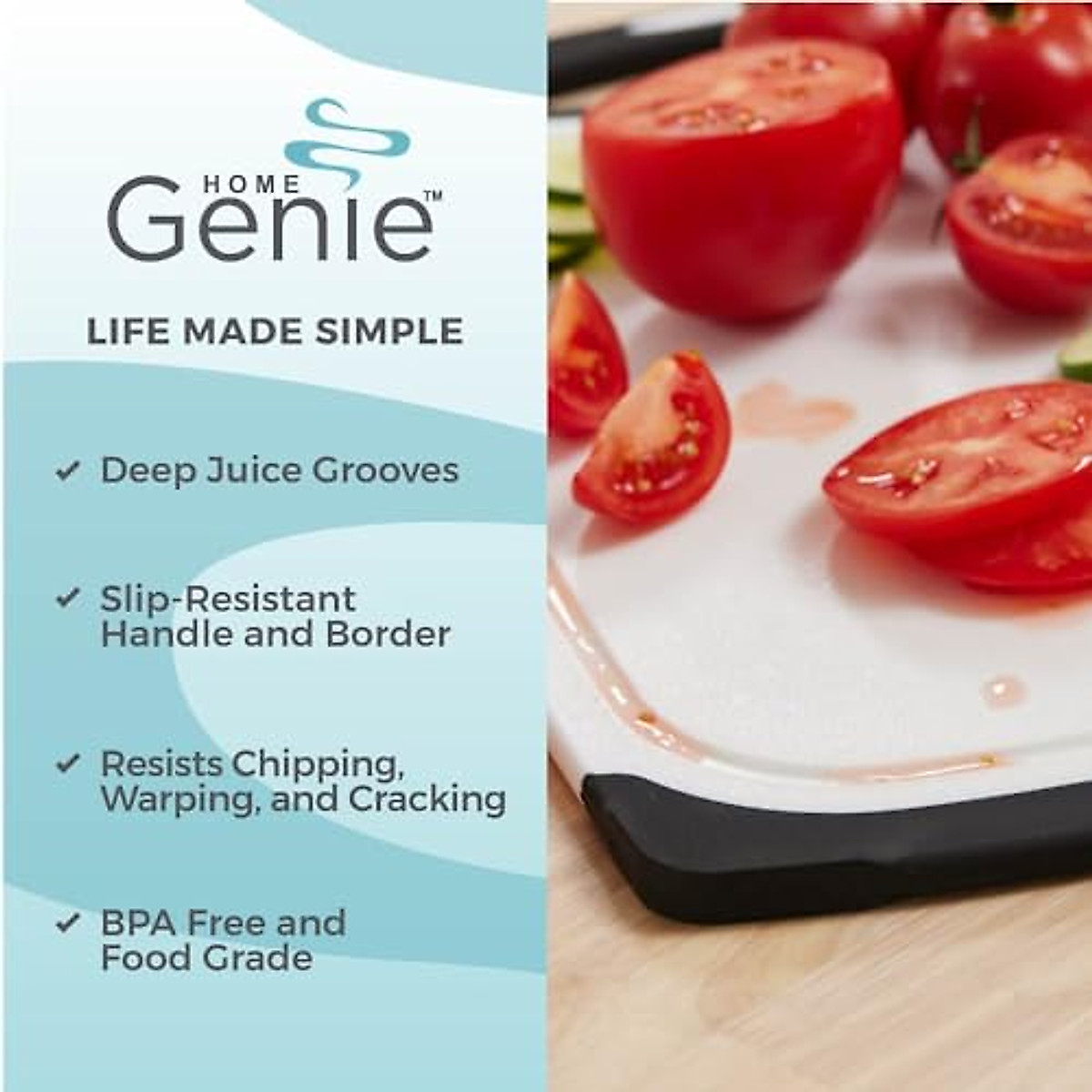 Home Genie 100% BPA-Free Reversible Cutting Board Set of 3, Dishwasher Safe, Slip Resistant Handle Border, Juice Grooves, Durable Large Plastic Chopping Boards for Kitchen, Cooking Food, Pitch Black