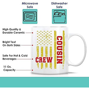 Cousin Crew Outdoor Camp Gift - Grey Multicolored Unisex Sweat for Kids & Men - 11 Oz White Ceramic Coffee Mug