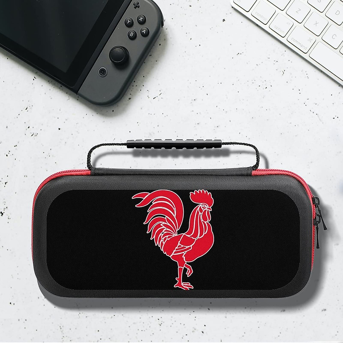 Red Cock Rooster Carry Case Storage Bag Switch Travel Shell Pouch for Accessories and Games