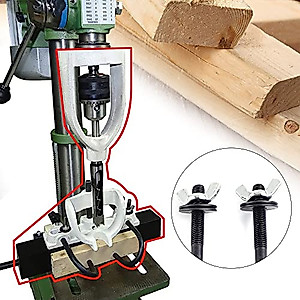 CHUNILLE Square Hole Chisel and Bit Machine Set, Mortising Kit Woodworking Bench Drill Joint Mortise Square Hole Drilling Set of Bench Drill with 4 Bits
