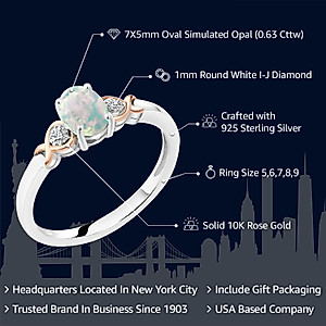 Gem Stone King 925 Sterling Silver and 10K Rose Gold 7X5MM Oval Gemstone Birthstone and Diamond Accent Engagement Ring | Wedding Anniversary Promise Ring For Women | Available In Size 5-9