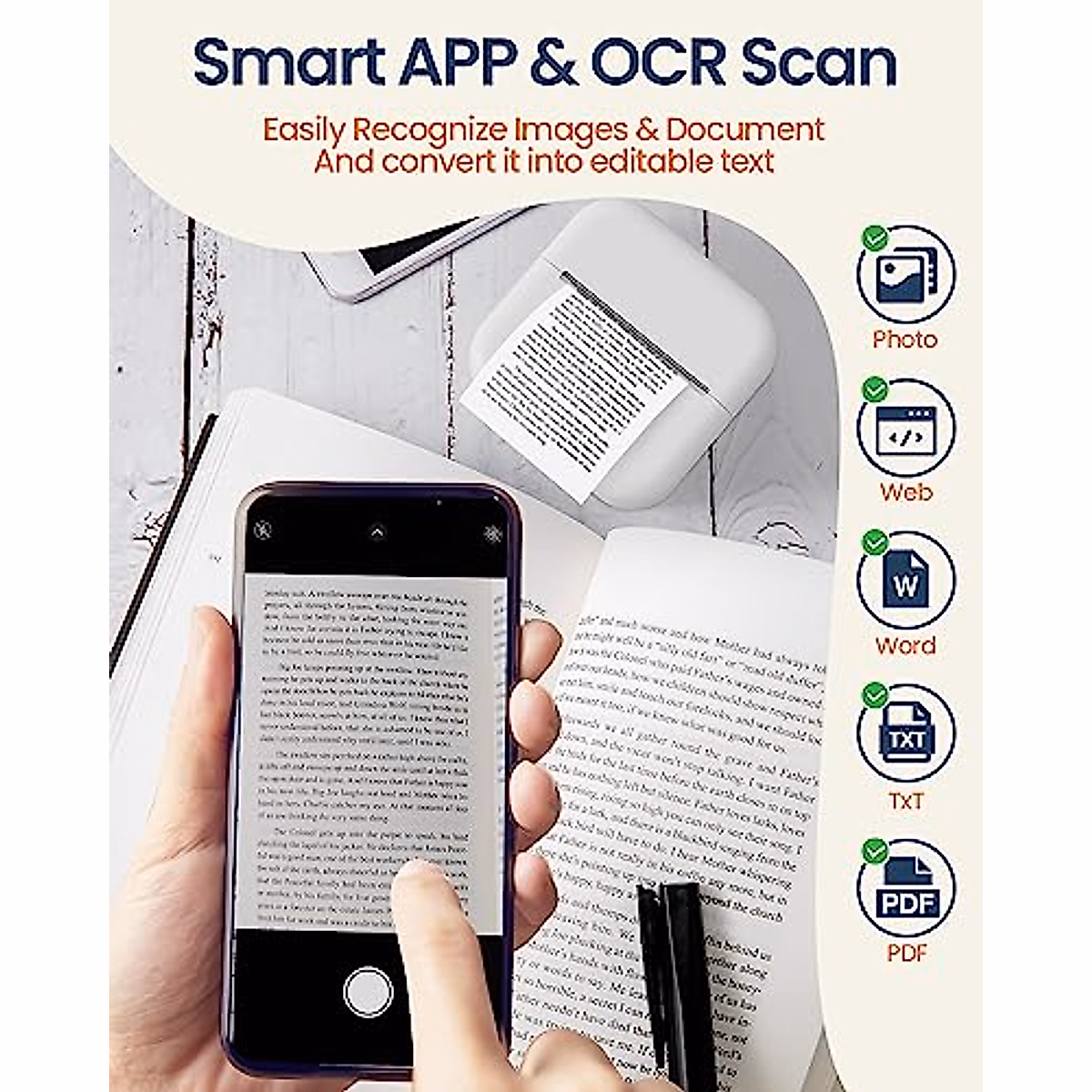 memolife M02L Mini Inkless Sticker Printer - Inkless Printer for iOS & Android, Bluetooth Printer with 1 Roll Non-Adhesive Paper, Mini Pocket Printer for DIY Creation, Study Notes, Mini Photo Printer