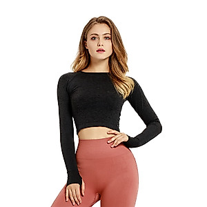 Long Sleeve Workout Shirts for Women Gym Running Yoga Tops Thumb Hole Long Sleeve Crop Tops for Women/Dark Grey-S