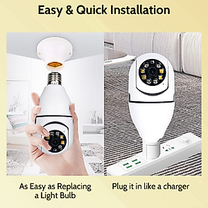 ORLMA Light Bulb Security Camera/360 Degree E27 Bulb Security Camera Outdoor Home Surveillance Cameras System with Human Motion Detection and Alarm/Two-Way Audio (White-4pc) 1080p