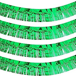 WILLBOND 4 Packs 10 Feet Foil Fringe Garland Metallic Foil Tinsel Fringe Garland Wall Hanging Fringe Banner for Wedding Birthday Parties Holiday Decorations and More (Green)