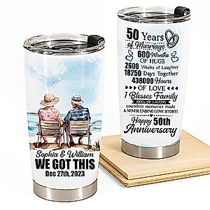 KOBALO Cheering 50th Anniversary Tumbler to Newlywed Couples Partners Spouses Lovers Him Her Family Friends Tumblers 20oz Insulated Steel with Lid for 50 Years of Marriage