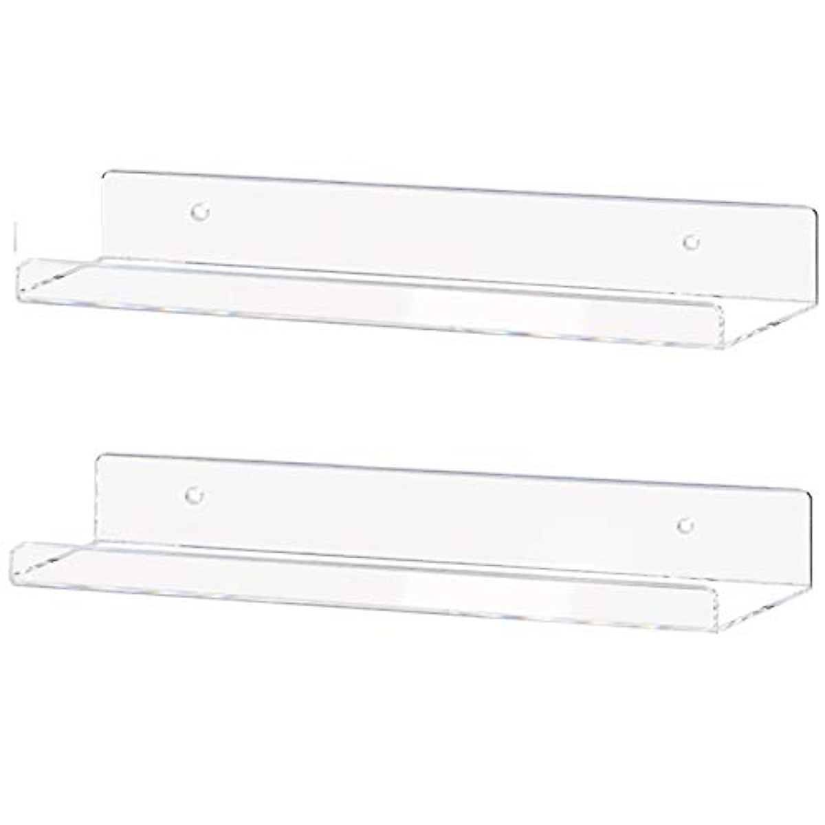 Weiai Clear Acrylic Shelf 15" Invisible Floating Wall Ledge Bookshelf, Kids Book Display Shelves Wall Mounted (15 Inch 2Pack)