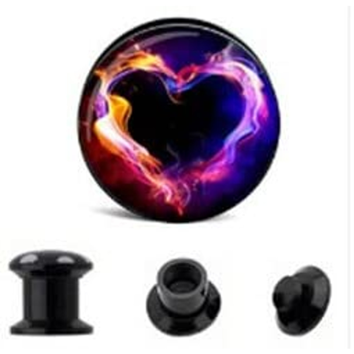 Pierced Republic Smoke Heart Ear Gauges - Pair of Screw-On Acrylic Ear Plugs - 8 Size Options (0 Gauge (8mm))