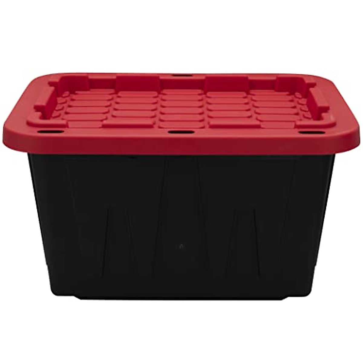 12 Gallon Snap Lid Stackable Plastic Storage Tote. Storage Box Plastic With Lid, Stackable and Nestable, For Clothes, Toys, Books, Snacks, Shoes and Grocery Storage Box, Black Base/Red Lid