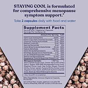 Staying Cool Menopause Supplements for Women – Hormonal Hot Flashes, Weight Support, Night Sweats – Vitex Chaste Tree & Black Cohosh Pills for Natural Relief – 60 Vegetarian Soft Capsules