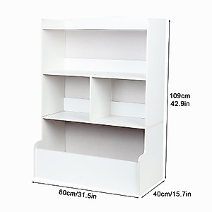 AMAMIA Kids Bookshelf, 4-Tier Storage Bookcase, Large Wooden Open Kids Bookshelf and Toy Storage for Playroom, Bedroom, Reading Nook, Toddler's Room, Nursery, White White