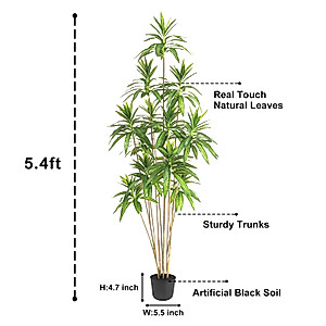 Lambye Artificial Trees Faux Lucky Bamboo with 13 Heads in Plastic Pot, 5.4 Feet Fake Trees Faux Greenery Plants Perfect for Indoor Outdoor Home Office Garden Decoration