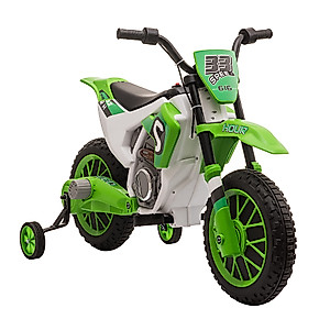 Aosom 12V Kids Motorcycle, Electric Motor Bike, Battery-Powered Ride-On Toy with Charging Battery, Training Wheels, Green