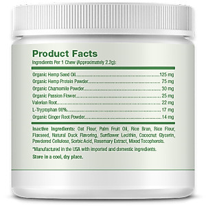 PAWLABS Calming Hemp Chews for Dogs - Relieve Anxiety & Stress - Organic Hemp, Chamomile, Protein Powder, Valerian Root - Natural Calming Aid - Vet Formulated, USA Made - Duck Flavor - 120 Count