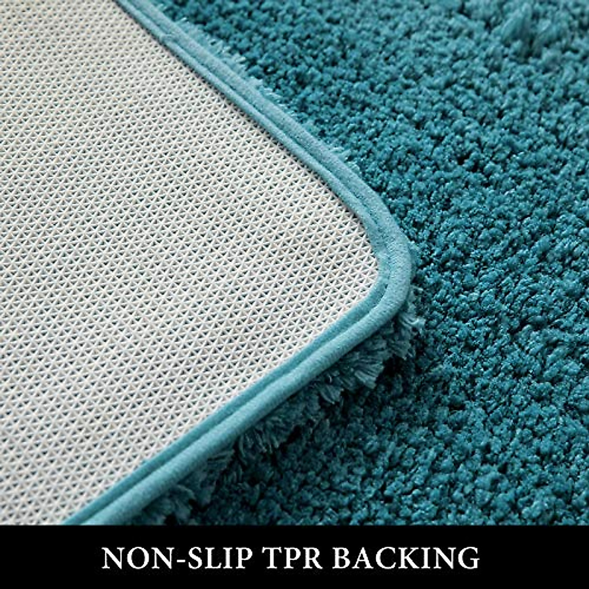 MIULEE 2pc 20''x30'' Bath Rugs and 20''x24'' Toilet Bath Mat, Non Slip Shaggy Absorbent Bathroom Rugs Set 3 Pieces, Teal